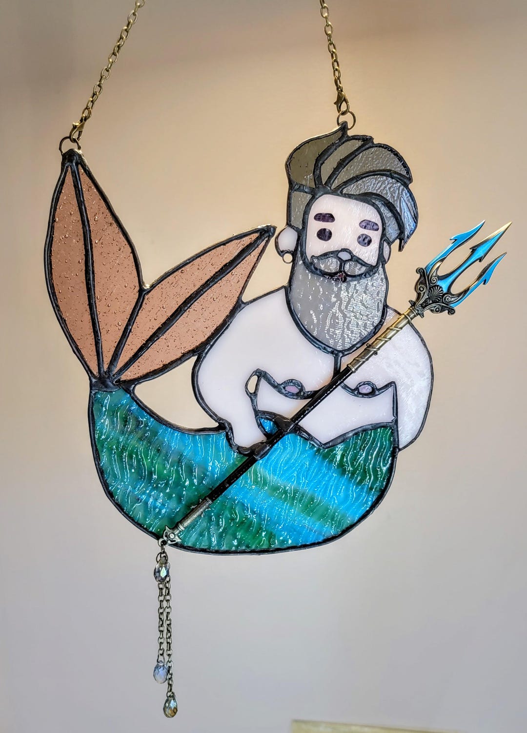 Merman With Trident - Stained Glass Suncatcher - Etsy