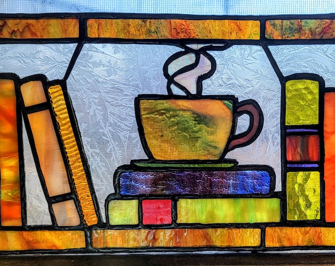 Library Books N Coffee - Stained Glass Panel - Etsy