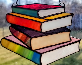 Library Book Stack - Stained Glass Suncatcher - Four Books - Etsy