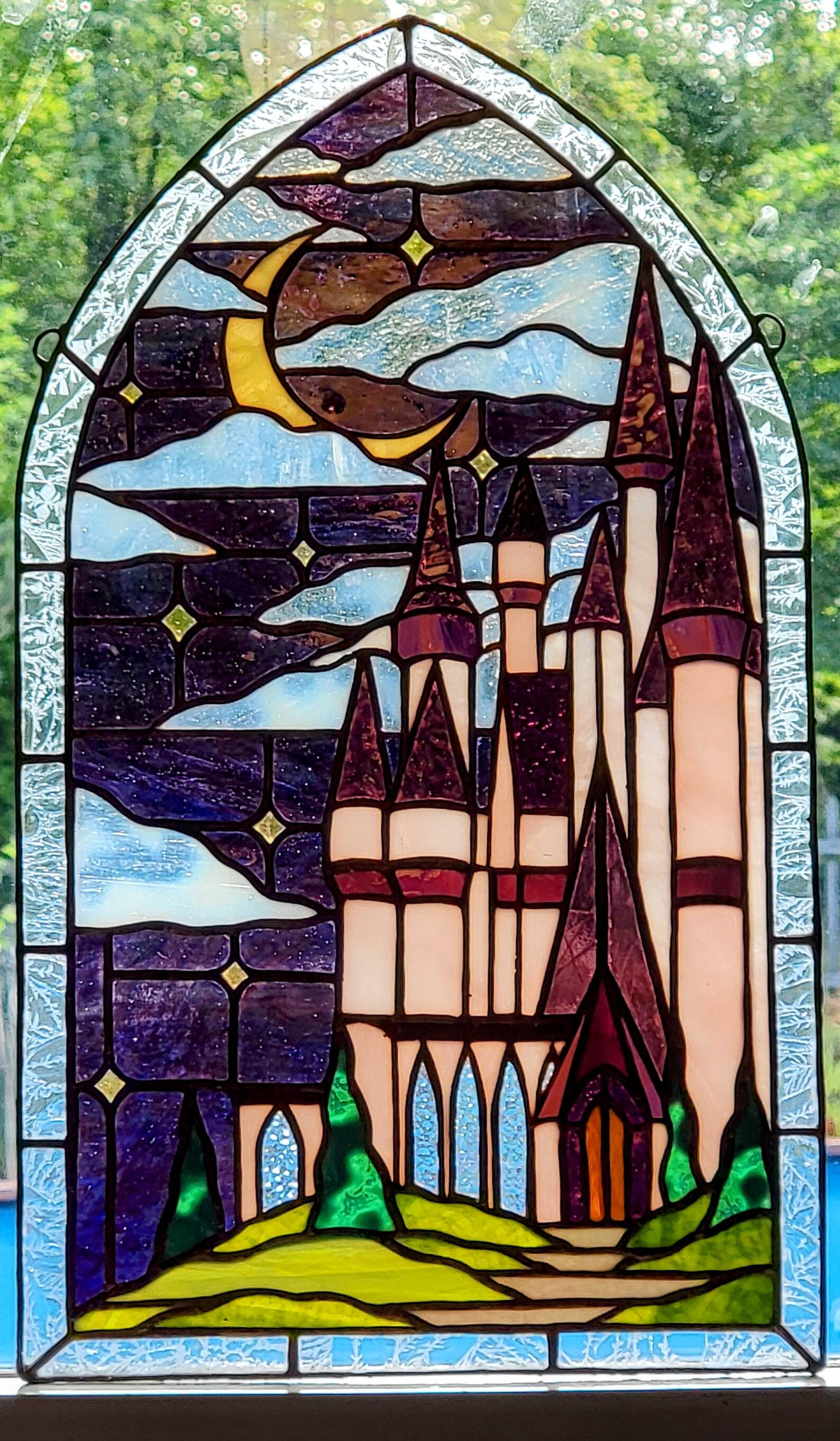 Enchanted Moonlit Castle - Stained Glass Panel - Etsy