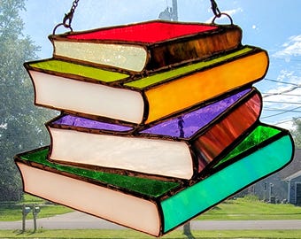 Library Book Stack - Stained Glass Suncatcher - Four Books - Etsy