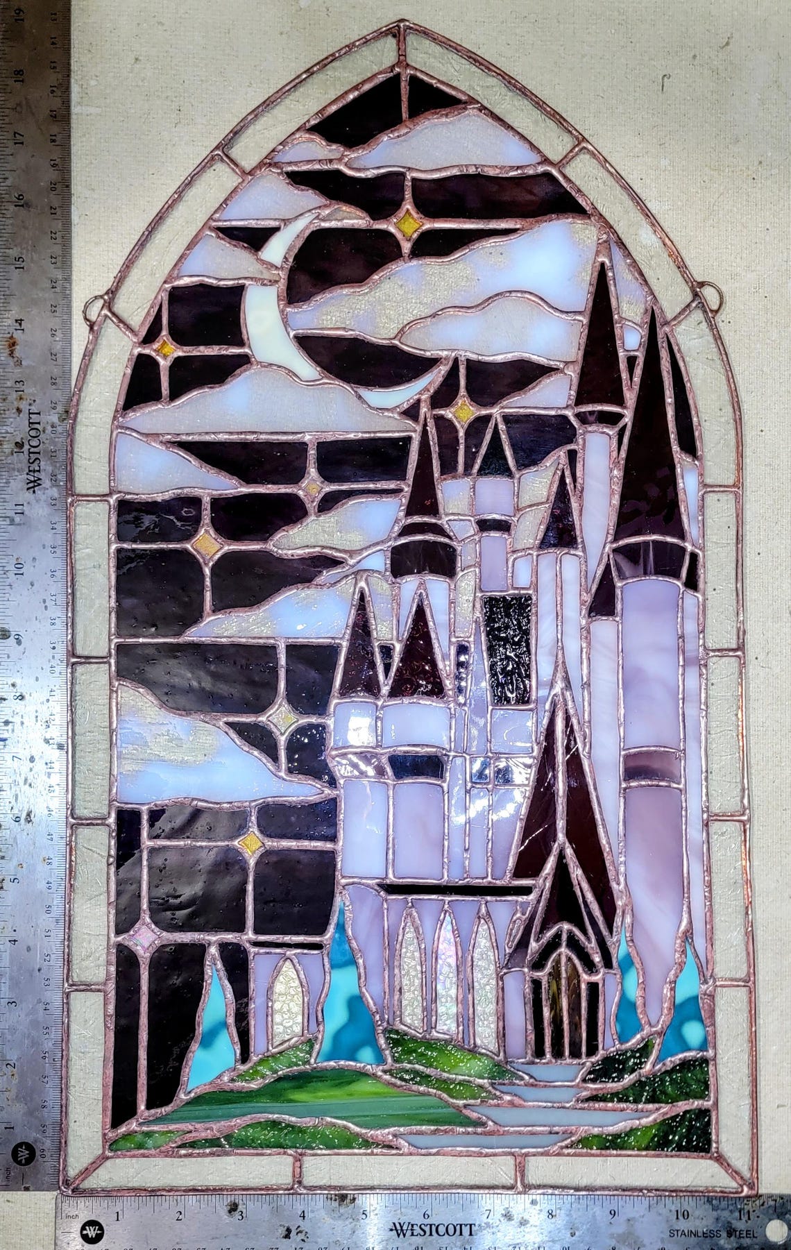 Enchanted Moonlit Castle - Stained Glass Panel - Etsy