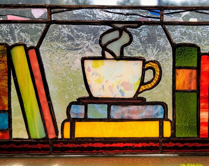 Library Books N Coffee - Stained Glass Panel - Etsy