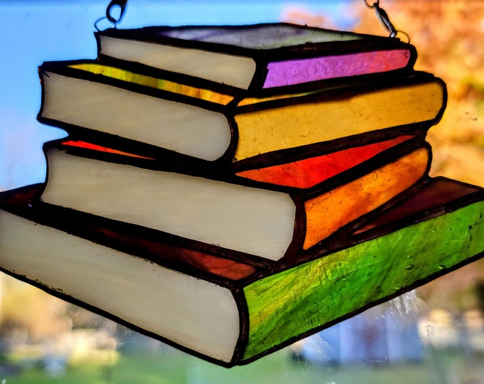 Library Book Stack - Stained Glass Suncatcher - Four Books - Etsy