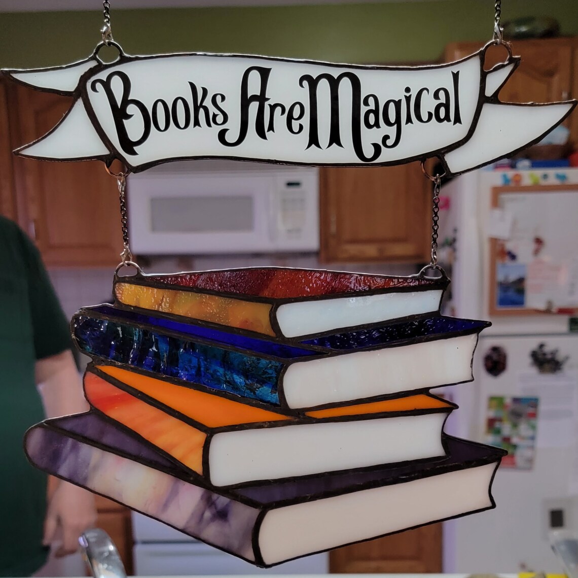 Xlg Library Book Stack With books Are Magical Banner Xlg Stained Glass ...