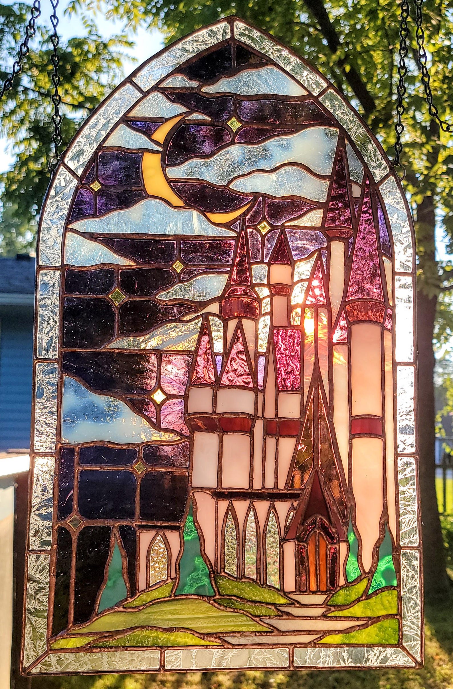 Enchanted Moonlit Castle - Stained Glass Panel - Etsy