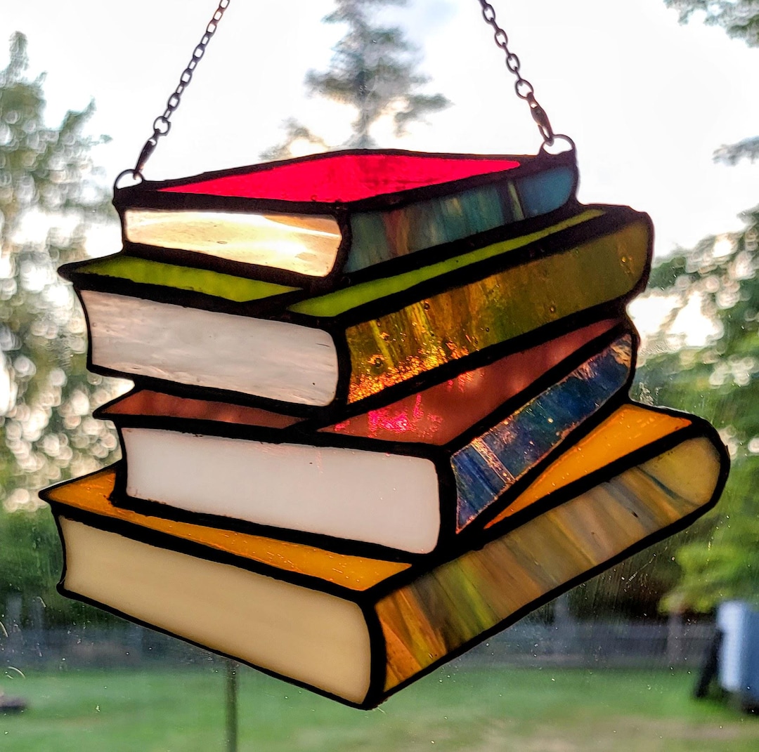 Library Book Stack Stained Glass Suncatcher Four Books - Etsy