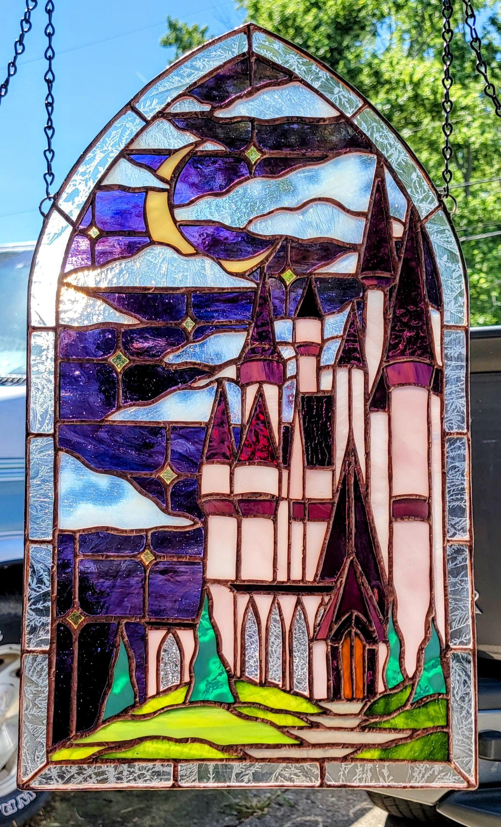Enchanted Moonlit Castle - Stained Glass Panel - Etsy