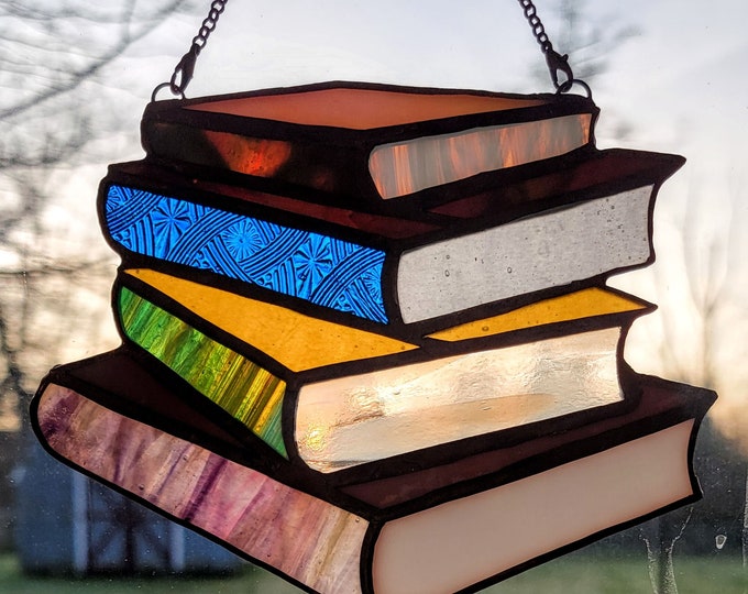 Library Book Stack - Stained Glass Suncatcher - Four Books - Etsy