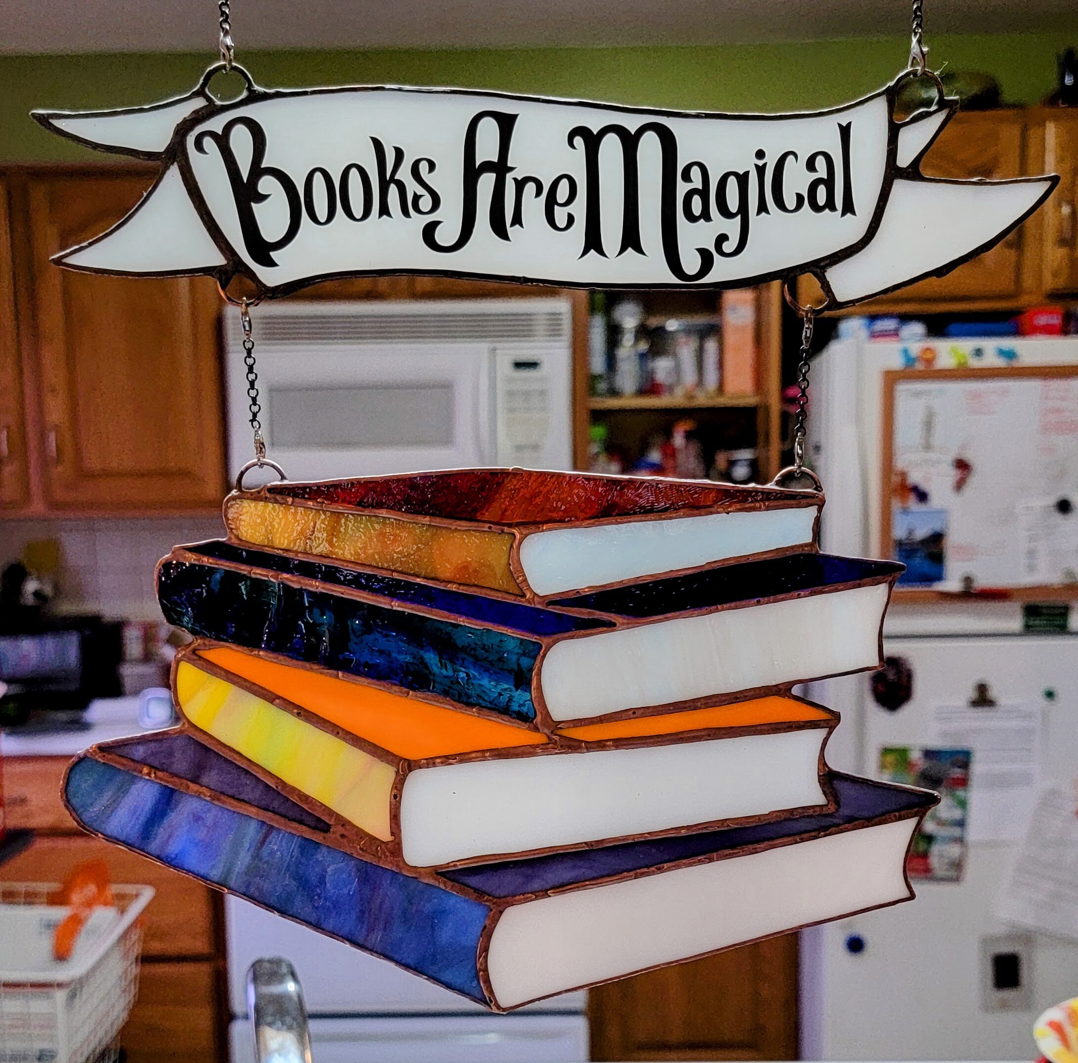 Xlg Library Book Stack With books Are Magical Banner Xlg Stained Glass ...