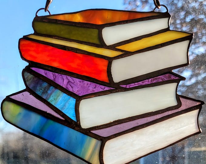 Library Book Stack - Stained Glass Suncatcher - Four Books - Etsy