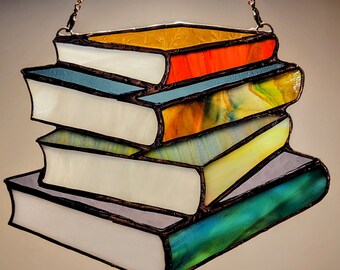 Library Book Stack Stained Glass Suncatcher Four Books - Etsy