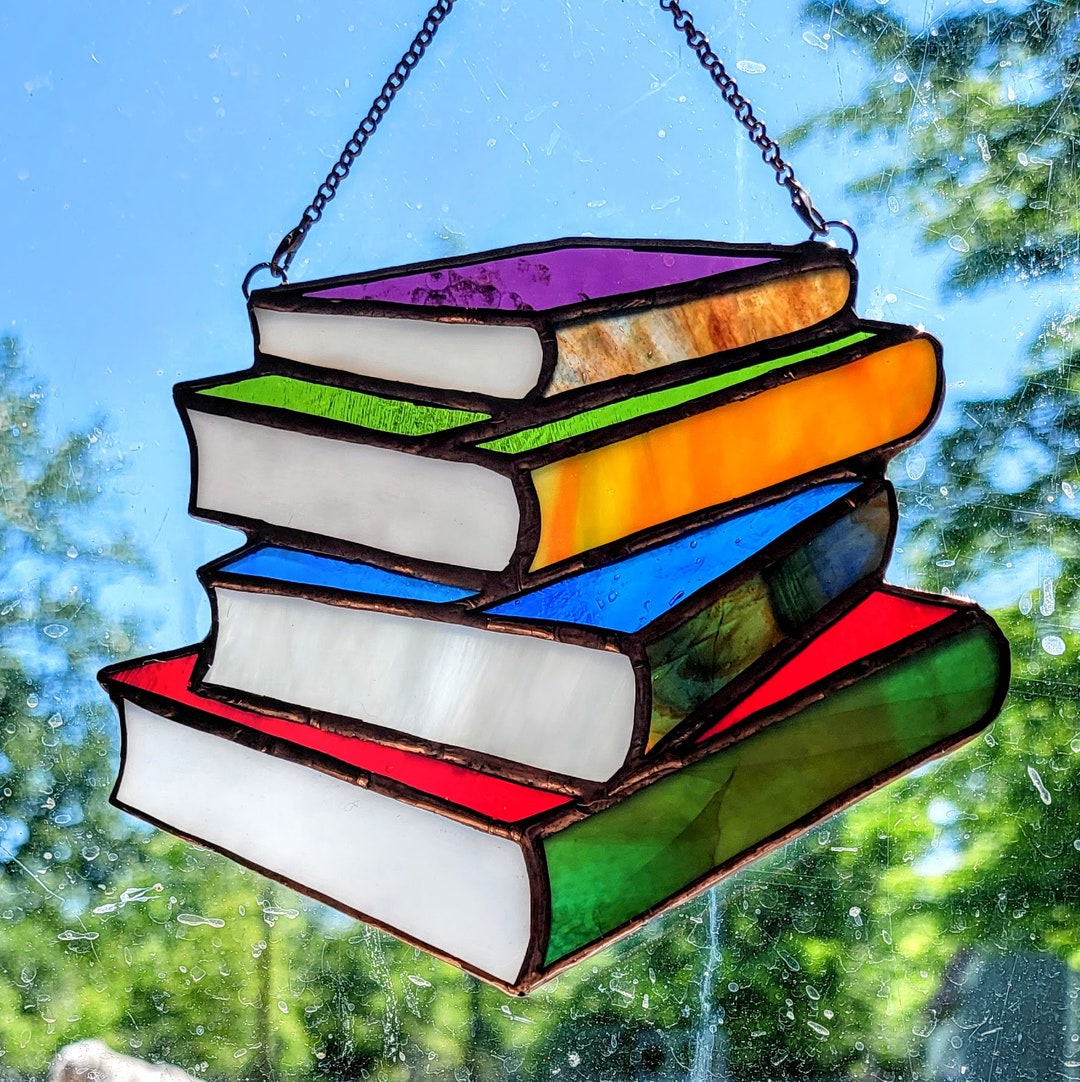 Library Book Stack - Stained Glass Suncatcher - Four Books - Etsy