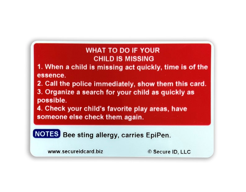 Customized Child ID Emergency Contact Card for Kids - Etsy