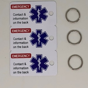 Customized in Case of Emergency Key Tag Set of 3 - Etsy