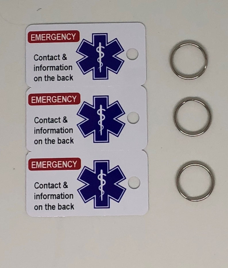 Customized in Case of Emergency Key Tag Set of 3 - Etsy