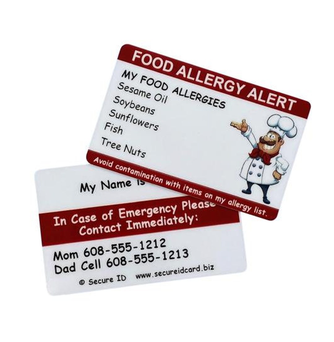 Customized Food Allergy Card 2 Pack - Etsy