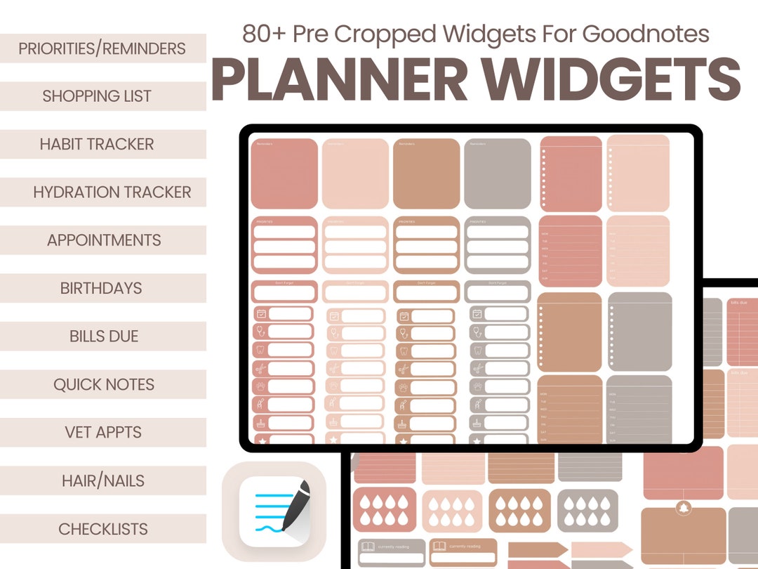 Digital Planner Widgets | Goodnotes Stickers, Pre Cropped Productivity ...