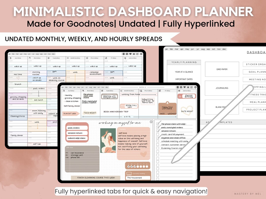 The Dashboard Planner | Goodnotes Planner 2023, Undated Monthly, Weekly ...