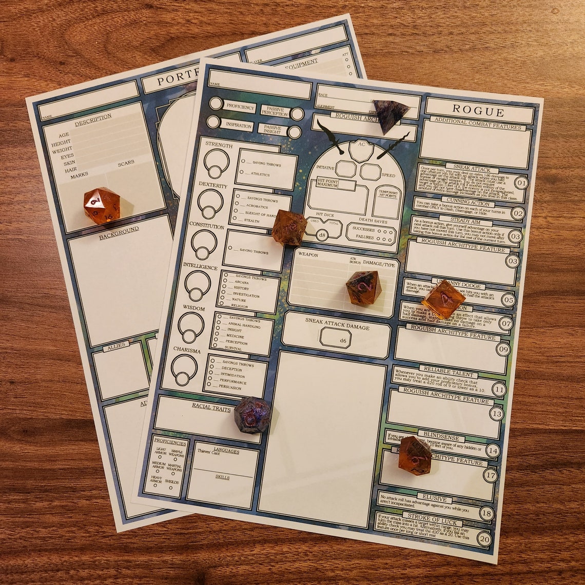 Optimized ROGUE Downloadable/fillable PDF Character Sheet for D&D 5e - Etsy