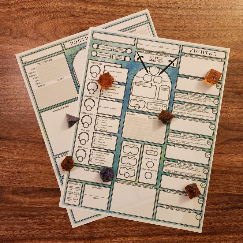 Optimized FIGHTER | Downloadable/fillable PDF Character Sheet for D&D ...