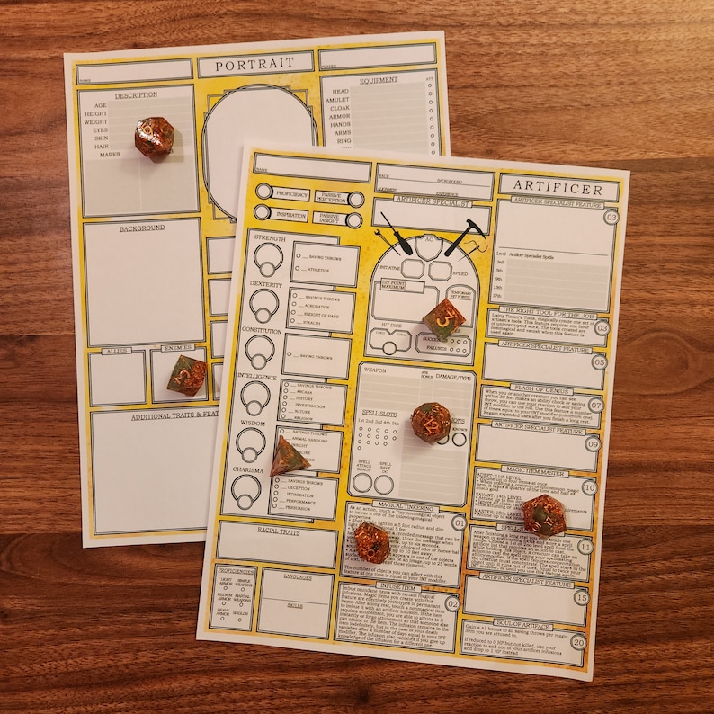 Optimized ARTIFICER | Downloadable/fillable PDF Character Sheet for D&D ...