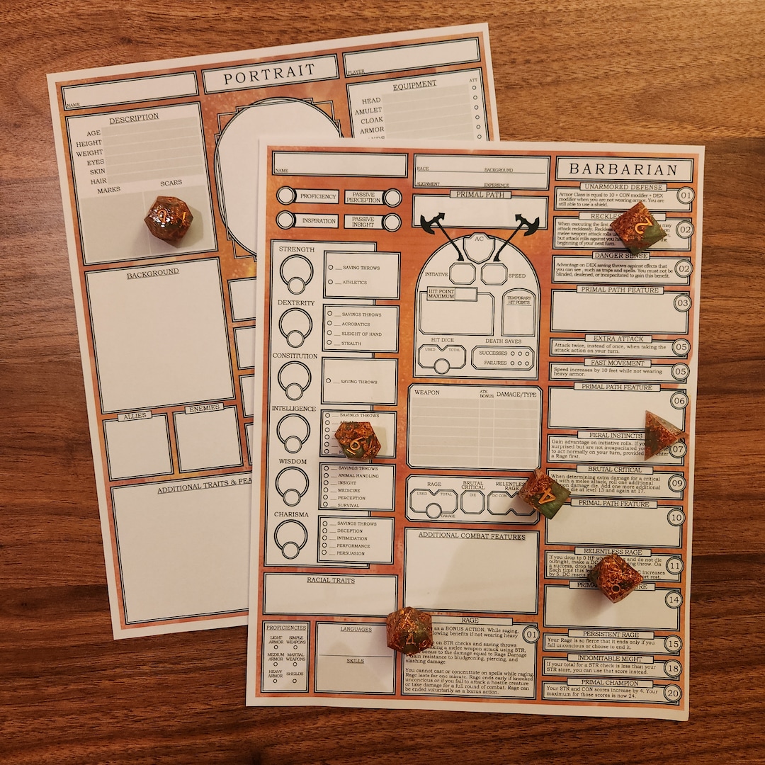 Optimized BARBARIAN | Downloadable/fillable PDF Character Sheet for D&D ...