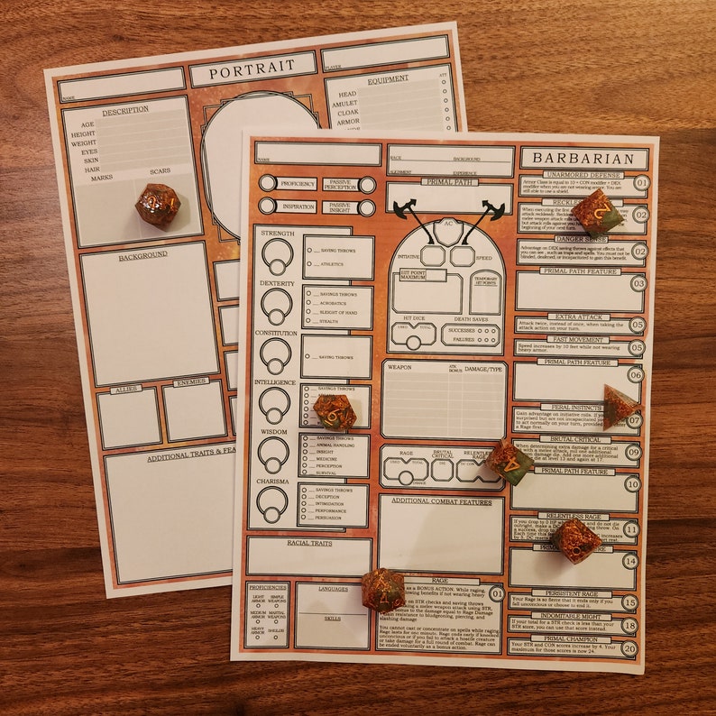 Optimized BARBARIAN | Downloadable/fillable PDF Character Sheet for D&D ...
