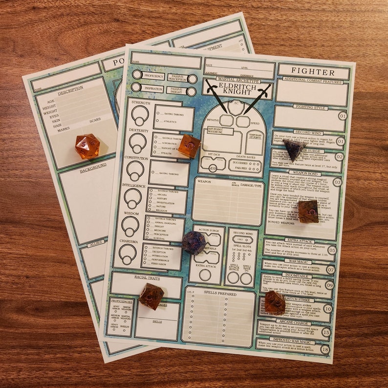 Optimized FIGHTER | Downloadable/fillable PDF Character Sheet for D&D ...