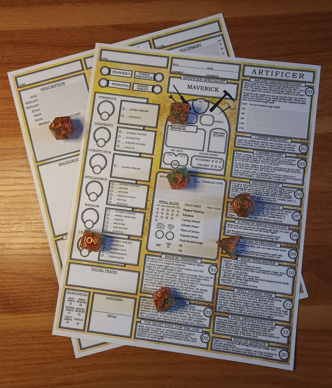 Optimized ARTIFICER Downloadable/fillable PDF Character Sheet for D&D 5e - Etsy