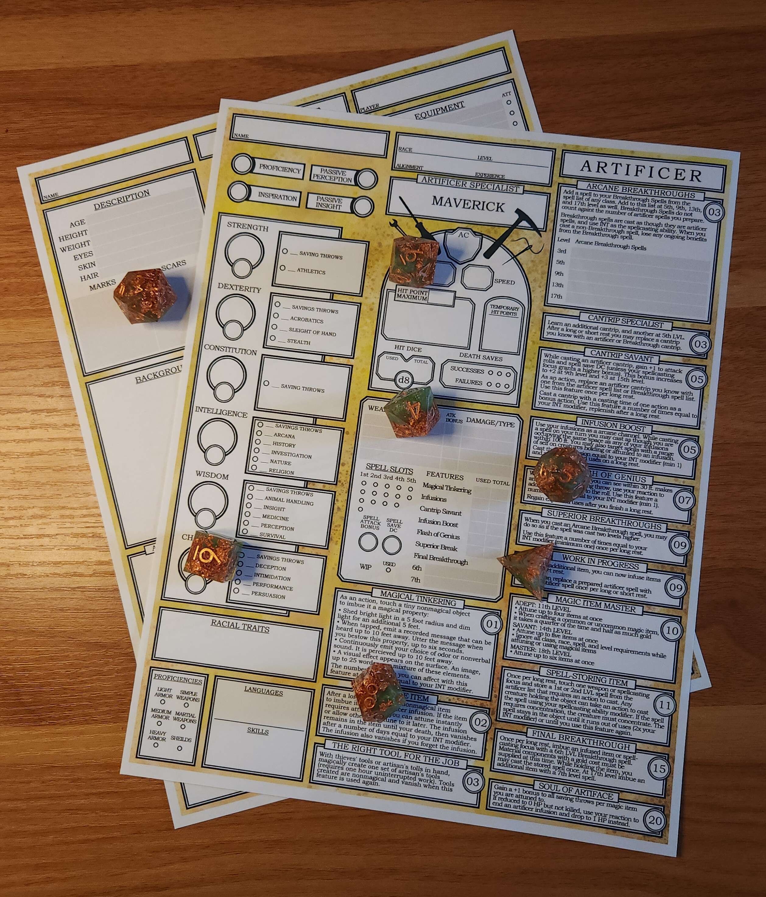 Optimized ARTIFICER | Downloadable/fillable PDF Character Sheet for D&D ...