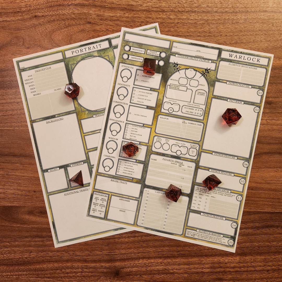 Optimized WARLOCK | Downloadable/fillable PDF Character Sheet for D&D 5e - Etsy