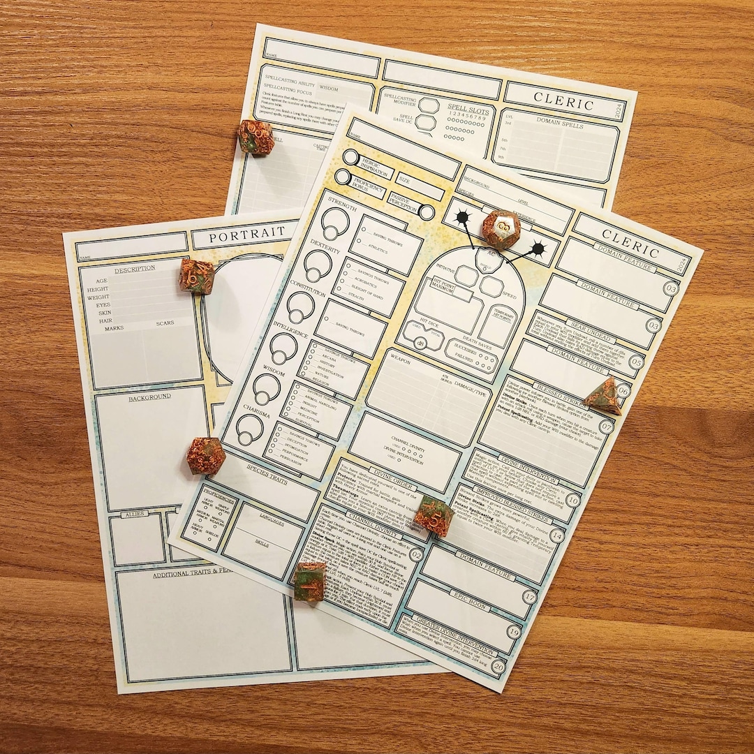 2024 Optimized CLERIC | Downloadable/fillable PDF Character Sheets for ...