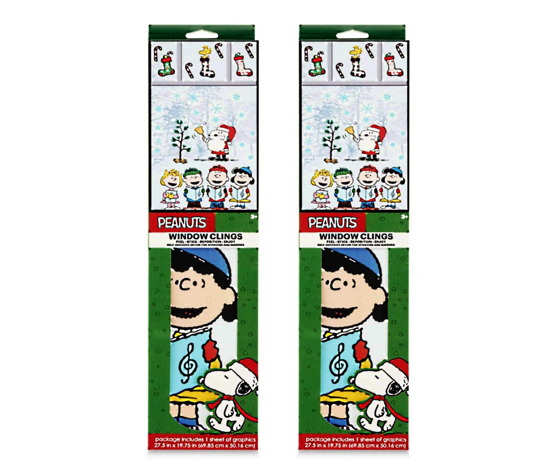 Peanuts 27-piece Christmas Static PVC Window Clings 2 Sets Snoopy NEW ...