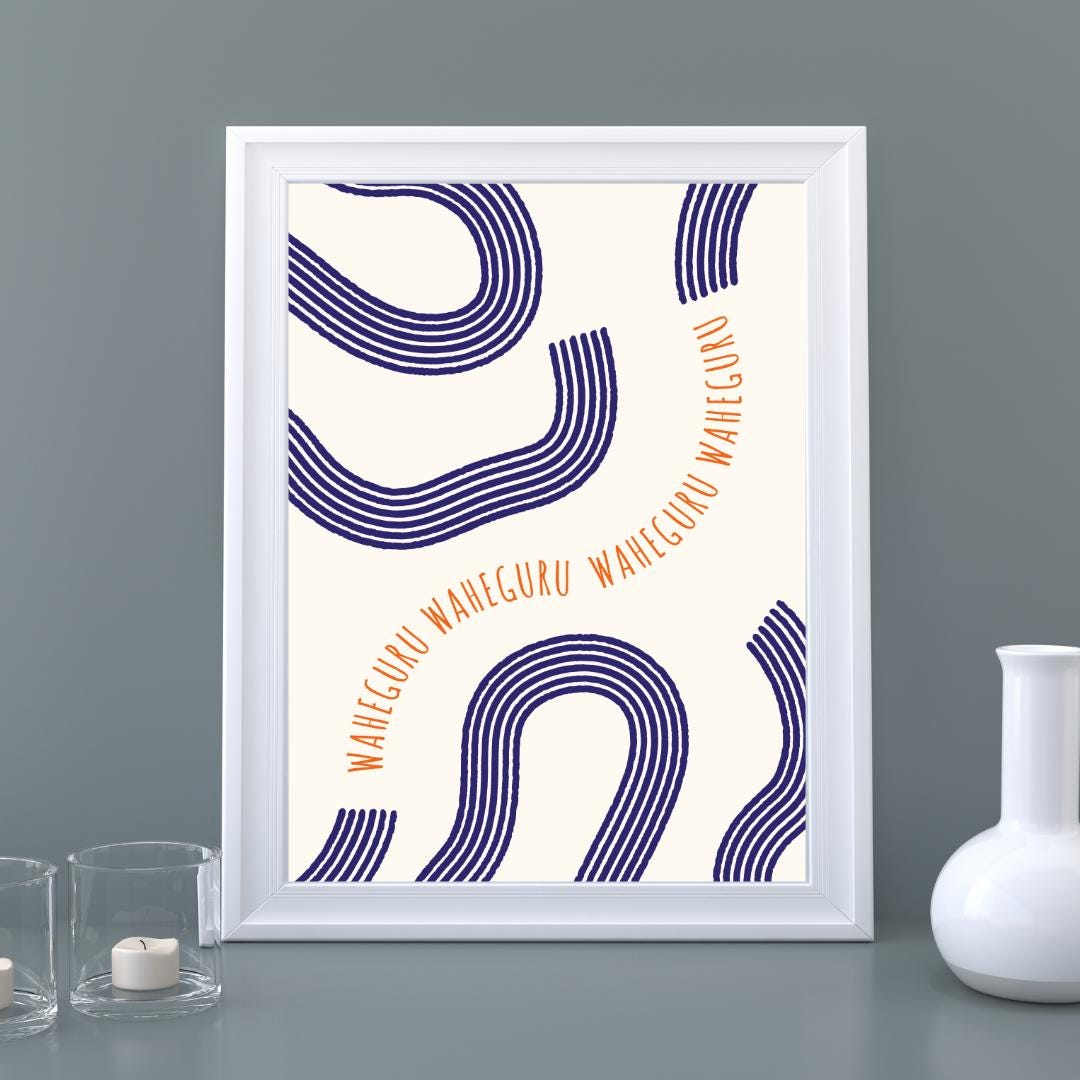 Modern Waheguru Calligraphy Print: Sikh Spiritual Art, Meditation Decor ...