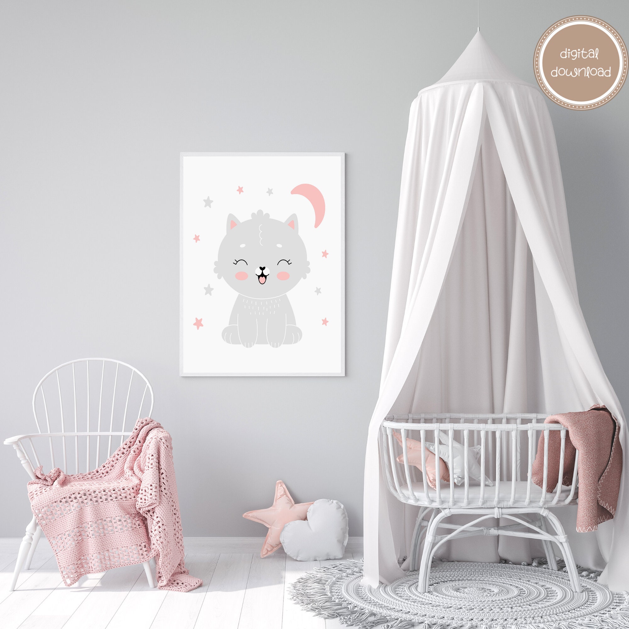 Cute Animals 3 Piece Wall Art, Pastel Color Shapes Nursery Decor, Cloud ...