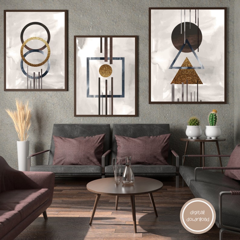 Set of 3 Abstract Shape Art, Pastel Color Abstract Line Drawing ...