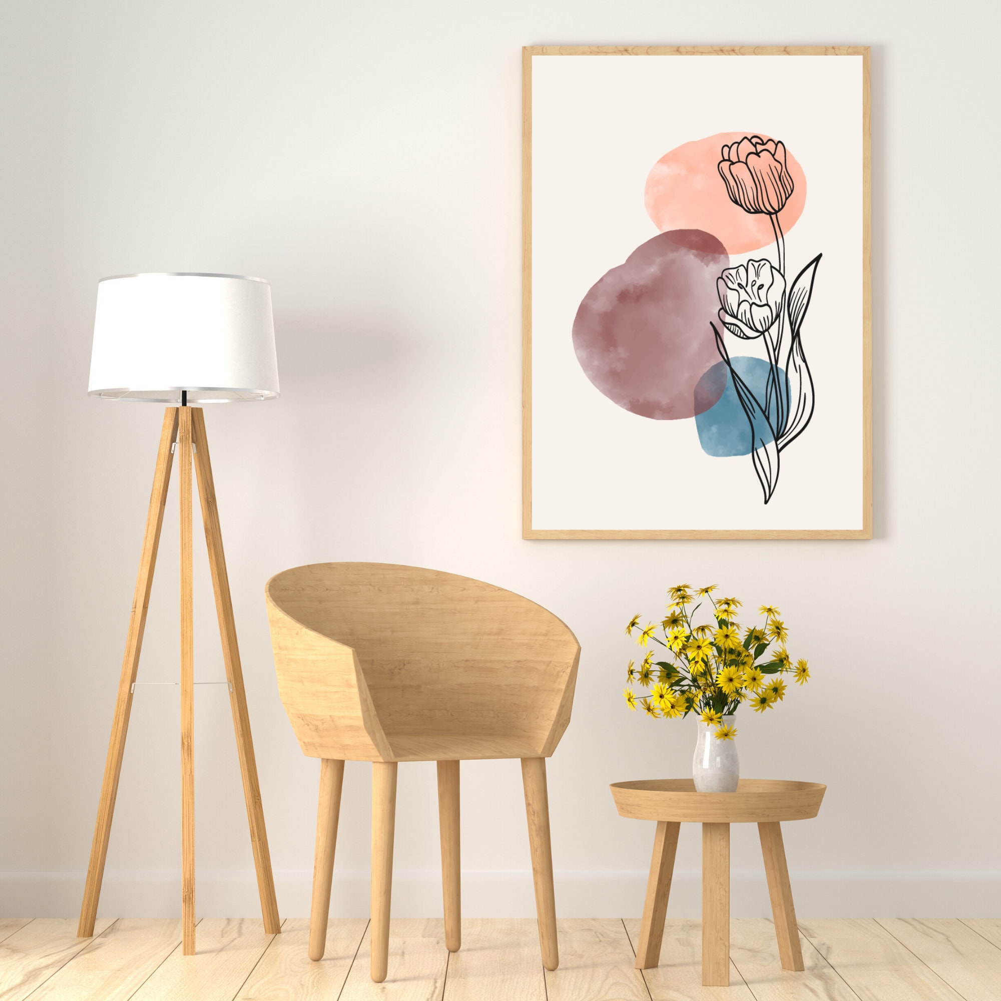 Minimalist Watercolor Botanical Print Set, Boho Floral 3 Piece Wall Art ...