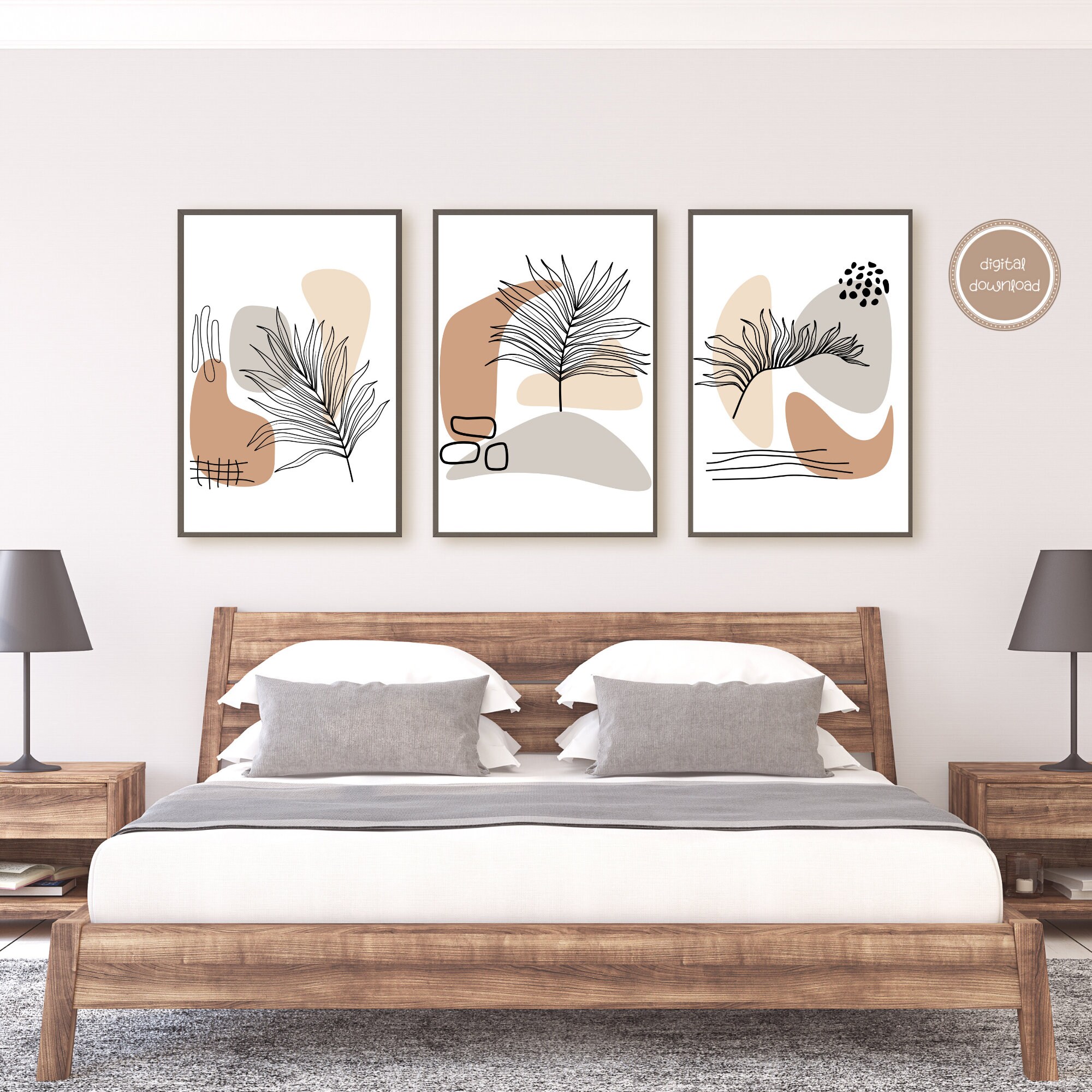 Boho Art Set of 3 Prints Abstract Botanical Terracotta Grey - Etsy