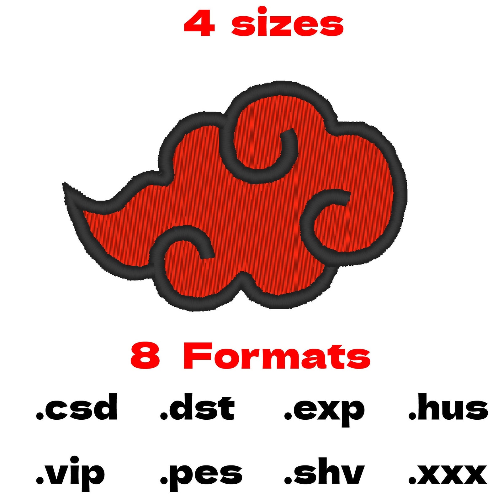 Akatsuki Cloud Embroidery Design Naruto Cloud Akatsuki | Etsy