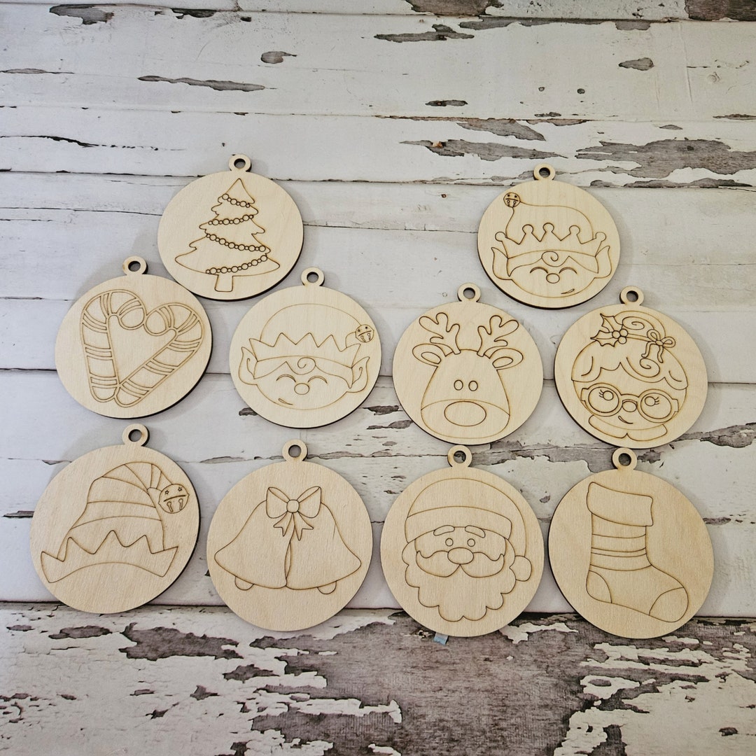 DIY Wooden Christmas Ornament Coloring Kit, Unpainted - Etsy