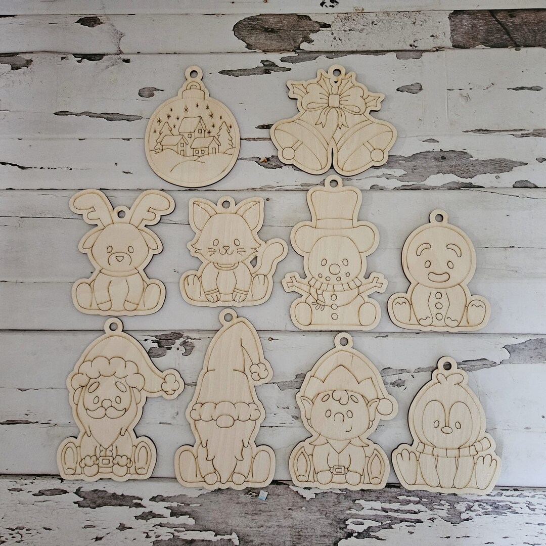 DIY Christmas Ornament Coloring Kit, 10 Wooden Ornaments - Etsy