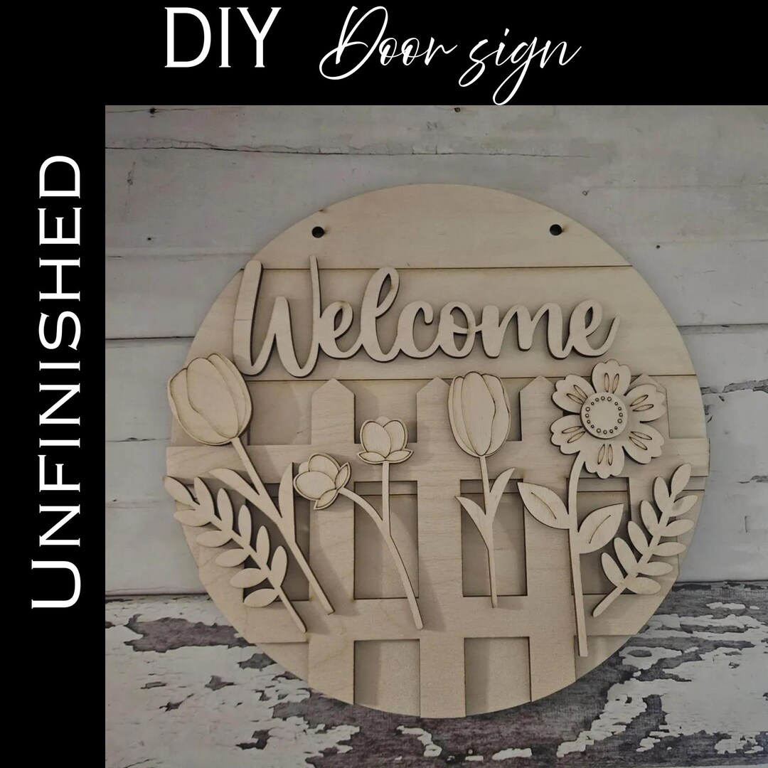 DIY Welcome Door Sign – Unfinished Wood Floral Hanger - Etsy