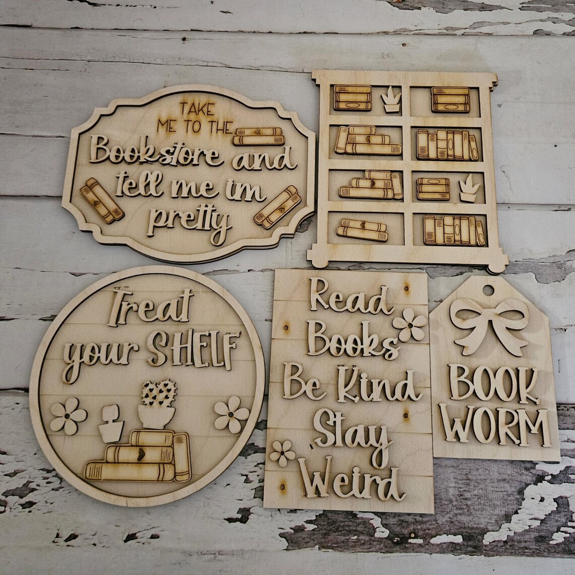 DIY Book Lover Tiered Tray Decor - Unpainted Wood Craft Bundle - Etsy