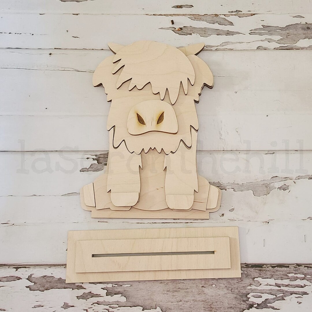 DIY Highland Cow Shelf Sitter, Unpainted Wood Blank, Tiered Tray Decor ...