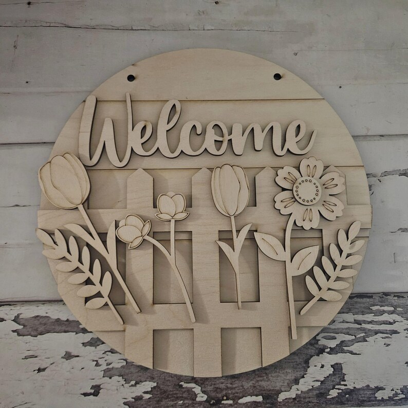 DIY Welcome Door Sign – Unfinished Wood Floral Hanger - Etsy