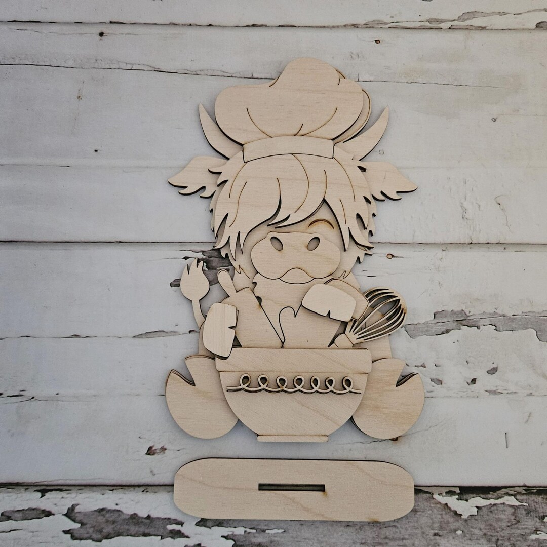 DIY Highland Cow Chef Shelf Sitter Kit: Unpainted Wood Decor - Etsy