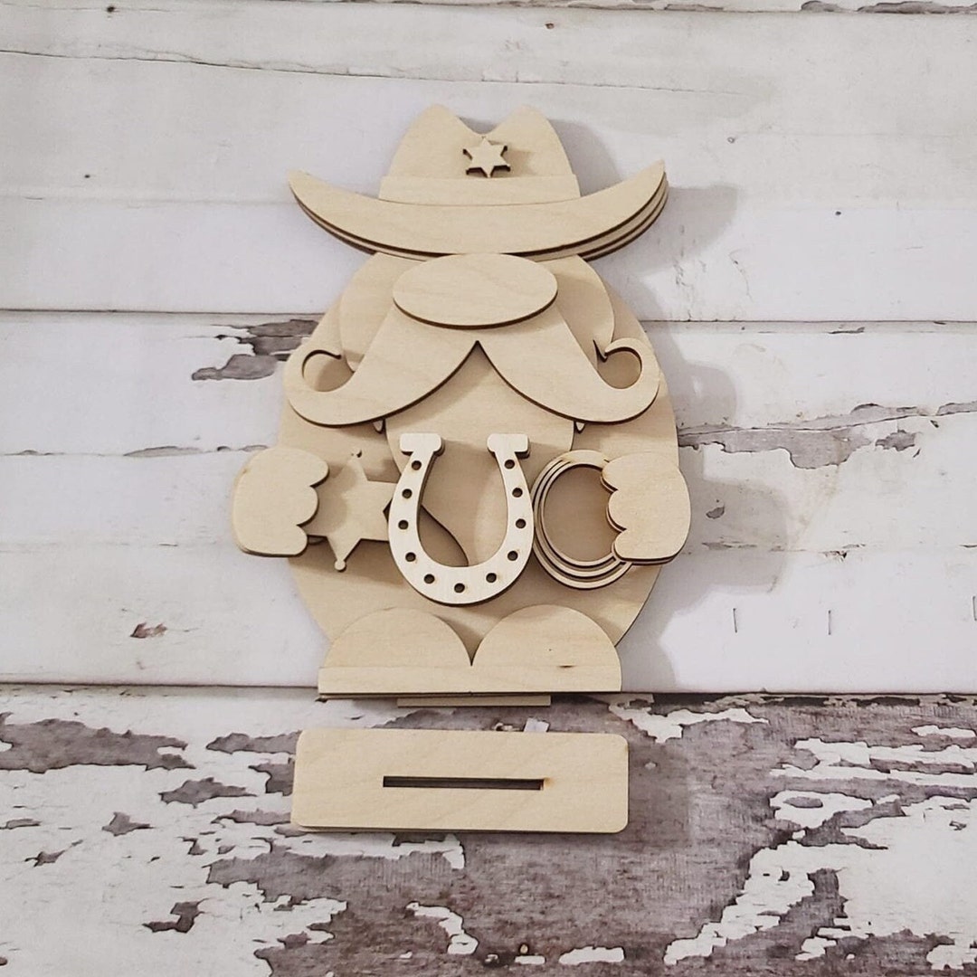 Cowboy Shelf Sitter Wood Blank Diy, Cow Tiered Tray Blank Decor ...