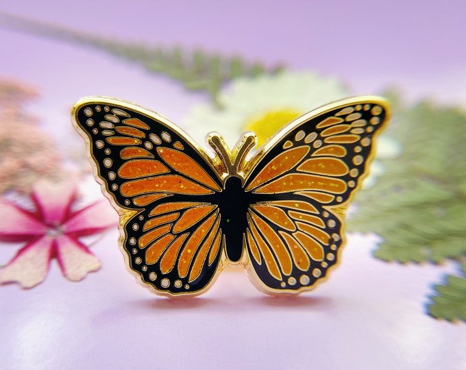 Monarch Butterfly Sparkly Gold Enamel Pin - Etsy