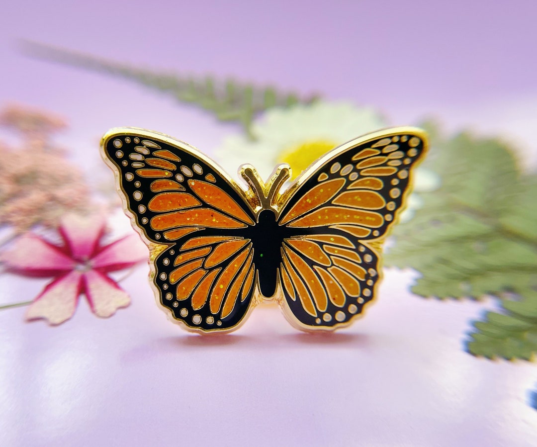 Monarch Butterfly Sparkly Gold Enamel Pin - Etsy